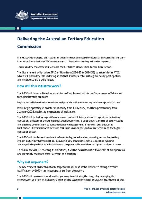 2024-25 MYEFO: Delivering the Australian Tertiary Education Commission fact sheet - Department ...